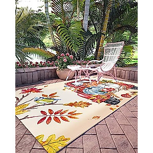 Thanksgiving Fall Large Rectangular Area Rugs 5' x 7' Living Room, Durable Non Slip Rug Carpet Floor Mat for Bedroom Bedside Outdoor Farmhouse Red Truck Pumpkin Leaves Autumn