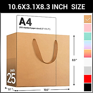 EUSOAR Kraft Paper Gift Wrap Bags, 25pcs Small 10.6"x3.1"x8.3" Reusable Sturdy Heavy Duty Shopping Bags with Handle Bulk, Retail, Boutique, Business,Wedding Party Favor,Grocery,Restaurant Take-Out Bag