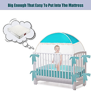 Baby Crib Tent Cover to Keep Baby from Climbing Out, Pop Up Safety Crib Net Canopy for Boys,Girls,Toddler, Mesh Mosquito Net for Crib,Baby Bed,Crib Height Extender to Keep Infant in (Emerald)