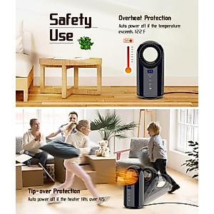 WAPEMORK Space Heater for Personal Use, Portable Indoor Electric Heaters, Small Bladeless Heater Fan with Adjustable Comfort Control Thermostat, Safe and Quiet for Bathroom Office Desk Baby Room (Black)