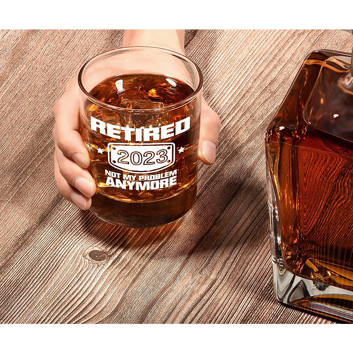 2023 Retirement Gifts for Men, Funny Retired 2023 Not My Problem Any More Whiskey Glass Gift, Happy Retirement Gifts for Office Coworkers, Boss, Dad, Husband, Brother, Friends