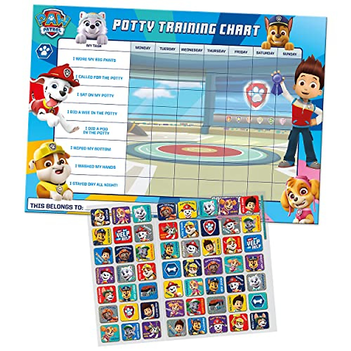 Paper Projects 01.70.30.025 Paw Patrol Potty and Toilet Training Reward Chart and Stickers, for ages 3+, 29.7cm x 42cm