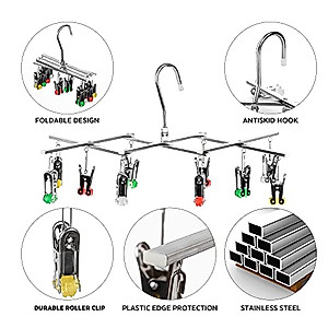 JSFPMC Drying Hanger, Hanging Drying Rack, Drip Hanger Stainless Steel with 10 Pegs for Laundry Underwear Socks, The Clips Release Quickly, Folding Portable