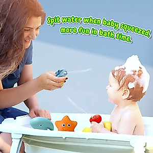 Bath Toys Fishing Game - Wind up Swimming Whales Bathtub Pool Water Table Toys with Fishing Pole Shark Net Floating Squirt Water Toys Gifts for Kids Boys Girls Toddlers Age 3 4 5 6 7 8+