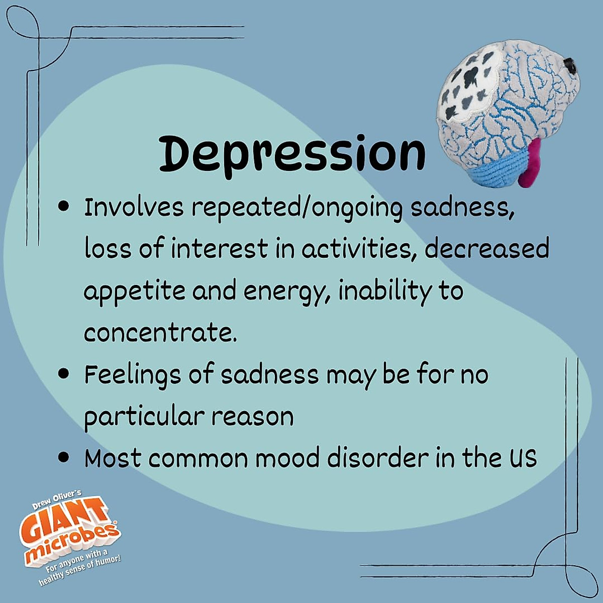 GIANTmicrobes Depression Plush, Depression Gifts, Emotional Support Stuffed Animal, Mental Health Matters, Mental Health Awareness Gifts, Emotional Support Gifts, Psychiatrist Gift, Psychology Gifts