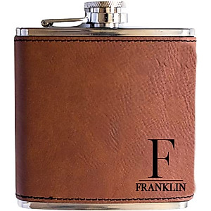 Personalized Flask For Wedding Gift. Customized Flask Gift Set. Engraved Leatherette Flask With Optional Gift Box For Groomsmen Gifts. Engraved Flask (Rawhide)
