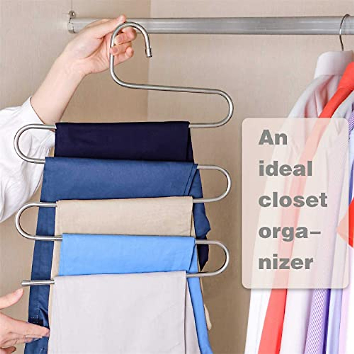 5 Pack S-Shape Stainless Steel Trousers Pants Hangers 5 Layers Closet Hanger Space Save Storage Organizer for Scarf Tie Clothes Towel Hanging