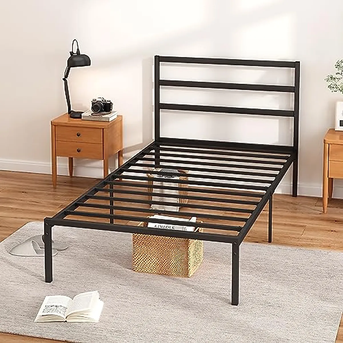 Closadin Twin Size Platform Bed Frame with Headboard,Sturdy Heavy Duty Metal Slats Support for Mattress,No Box Spring Needed,Easy to Assemble,Black