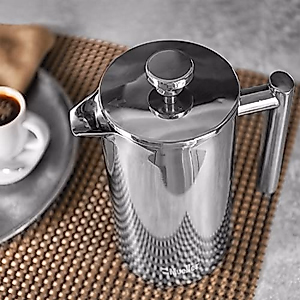 Mueller French Press Double Insulated 304 Stainless Steel Coffee Maker 4 Level Filtration System, No Coffee Grounds, Rust-Free, Dishwasher Safe