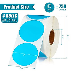 6 Rolls 2 Inch Circle Direct Thermal Sticker Labels, Round Printer Label Dot Sticker for Color Coding, Envelope Seal, Inventory, Business Labeling, Compatible with Rollo, Zebra (Vivid Color)