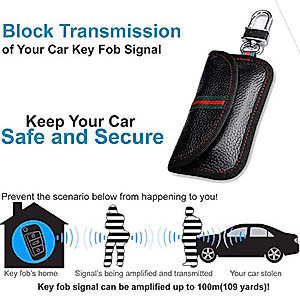 VAWcornic 2 Pack Faraday Bag for Car Key Fob, Genuine Leather Car Key RFID Signal Blocking Pouch Keyless Signal Block Key Case for Car Security Anti-Theft Remote Entry Smart Fob Protection – Black+Red