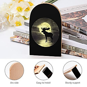 Moose Night Bookend Supports Wood Book Stand for Shelves Non Skid for Office Home Desktop Decoration