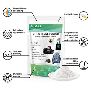 DTF Powder White Digital Transfer Hot Melt Adhesive 400g / 14.1oz, DTF Pretreat Powder for All Fabric, Direct to Film Matte DTF Powder Glue for Sublimation work with DTF DTG Printers DTF PET Film DTF Ink.