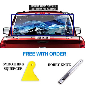 Hoa Forest Wolf Truck Rear Window Decal Tint Perforated Vinyl Graphic,Car Back Window Sticker,Animal Panel Decals Truck SUV Van 65x20inch