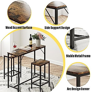 AEPOALUA Dining Table Set, 47.2” Rectangular Bar Table and Chairs Set, 3 Piece Kitchen Breakfast Table with 2 Stools, Pub Table and Chairs Set of 2 for Dining Room, Living Room, Rustic Brown/Black