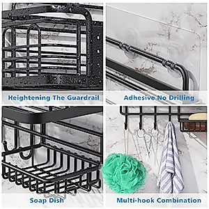VNKZI Full Stainless Steel Adhesive Shower Caddy Shelf Organizer, No Drilling Rustproof Wall Stall Basket High Suction Shelves with Soap Sponge Holder, Bathroom Storage Rack