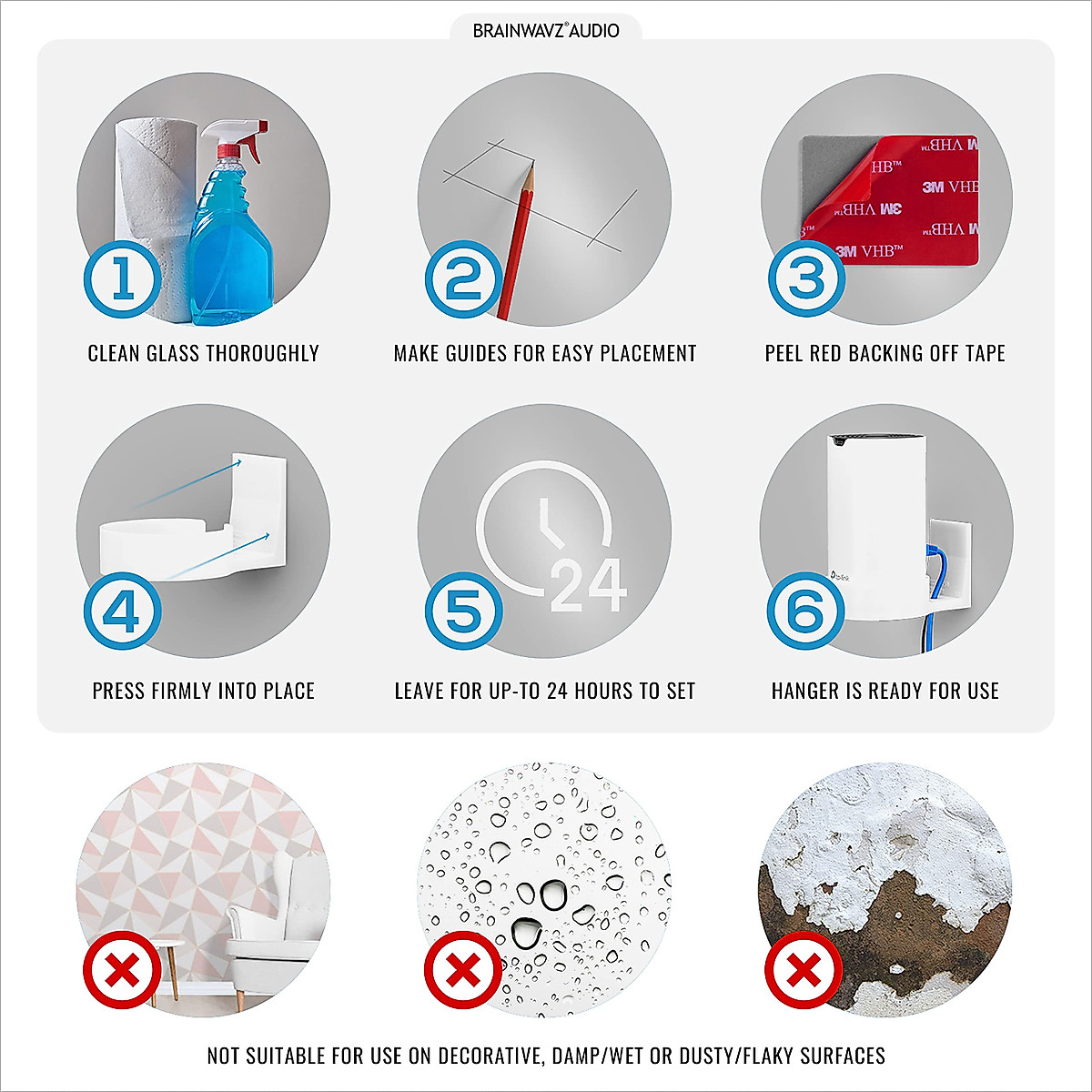 Adhesive Deco M4 & S4 Wall Mount Holder for TP Link WiFi Mesh, Strong VHB Tape Bracket, No Screws, Drilling & No Tools Needed, Easy to Install, White by Brainwavz (Single)