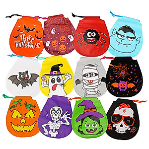 CCINEE 24pcs Halloween Drawstring Goody Bags 12 Styles Halloween Treats Bags for Kids's Trick or Treat Halloween Party Favor Supplies