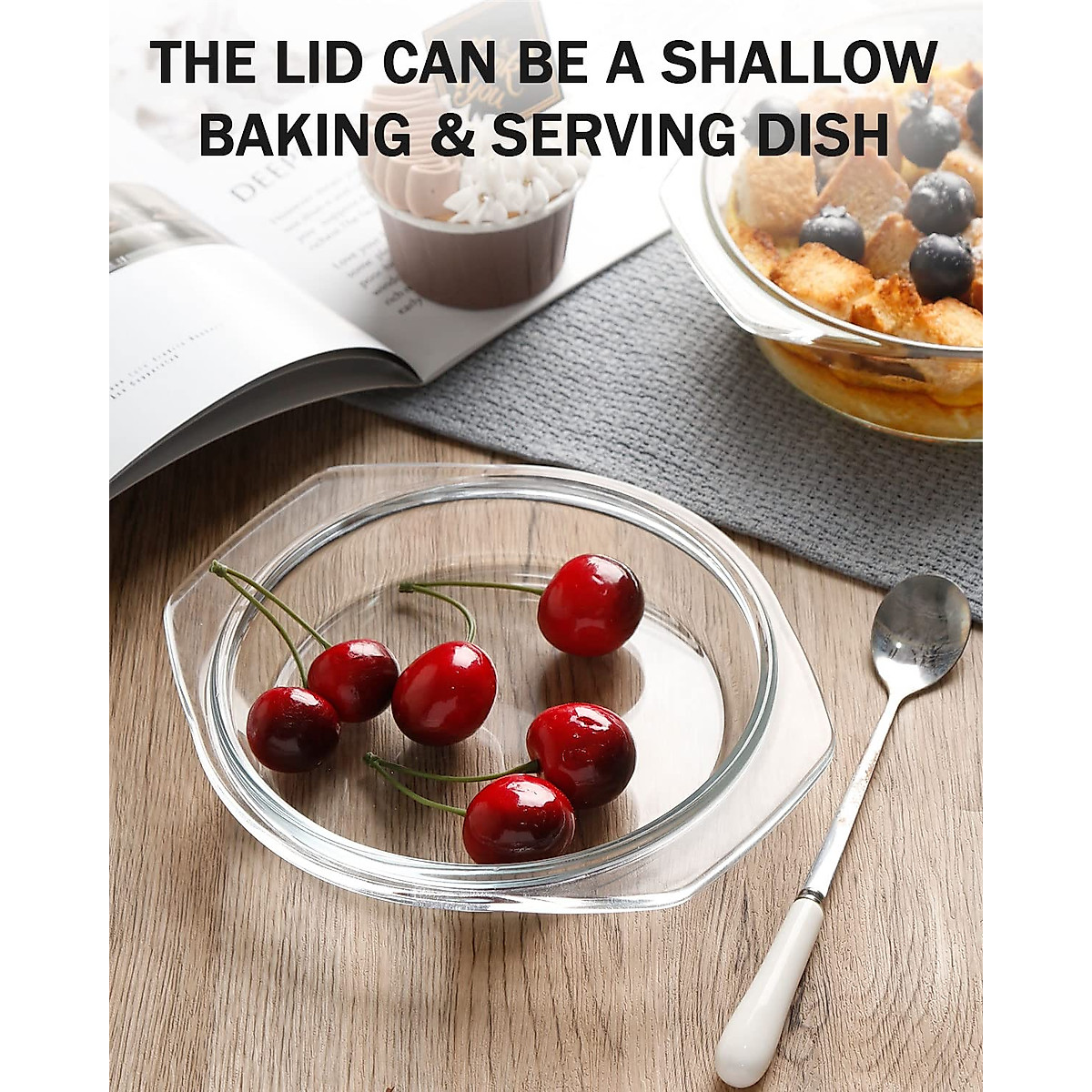 ZYER Small Glass Casserole Dish With Glass Lid Round Glass Microwave Safe Bowls with Lids, Glass Microwavable Bowls (0.65L)