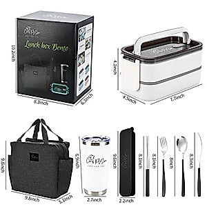 PVSpro JUST FOR YOU Bento Box Set with Insulated Tote, Mug & Cutlery Set, Stackable Bento Box for Lunch, Bento Kit Lunch Box with Handle, Large Bento Lunchbox Container, Japanese Bento (White)