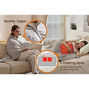 USB Heated Blanket with 18W Power Bank,Heated Shawl,Portable Electric Blanket Plush Flannel with 3 Heating Levels,Wearable Heated Throw Blanket for Home&Outdoor,Heating Pad for Neck and Shoulder