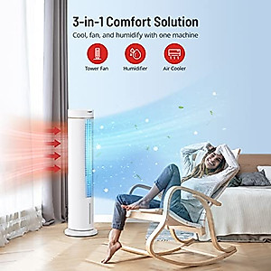 Evaporative Cooler, PARIS RHÔNE 3 in 1 Evaporative Air Cooler 45" Air Cooler 80° Oscillating 19” Air Outlet Cooling Fan 4 Speeds 3 Modes 6L Water Tank Portable Universal Casters White