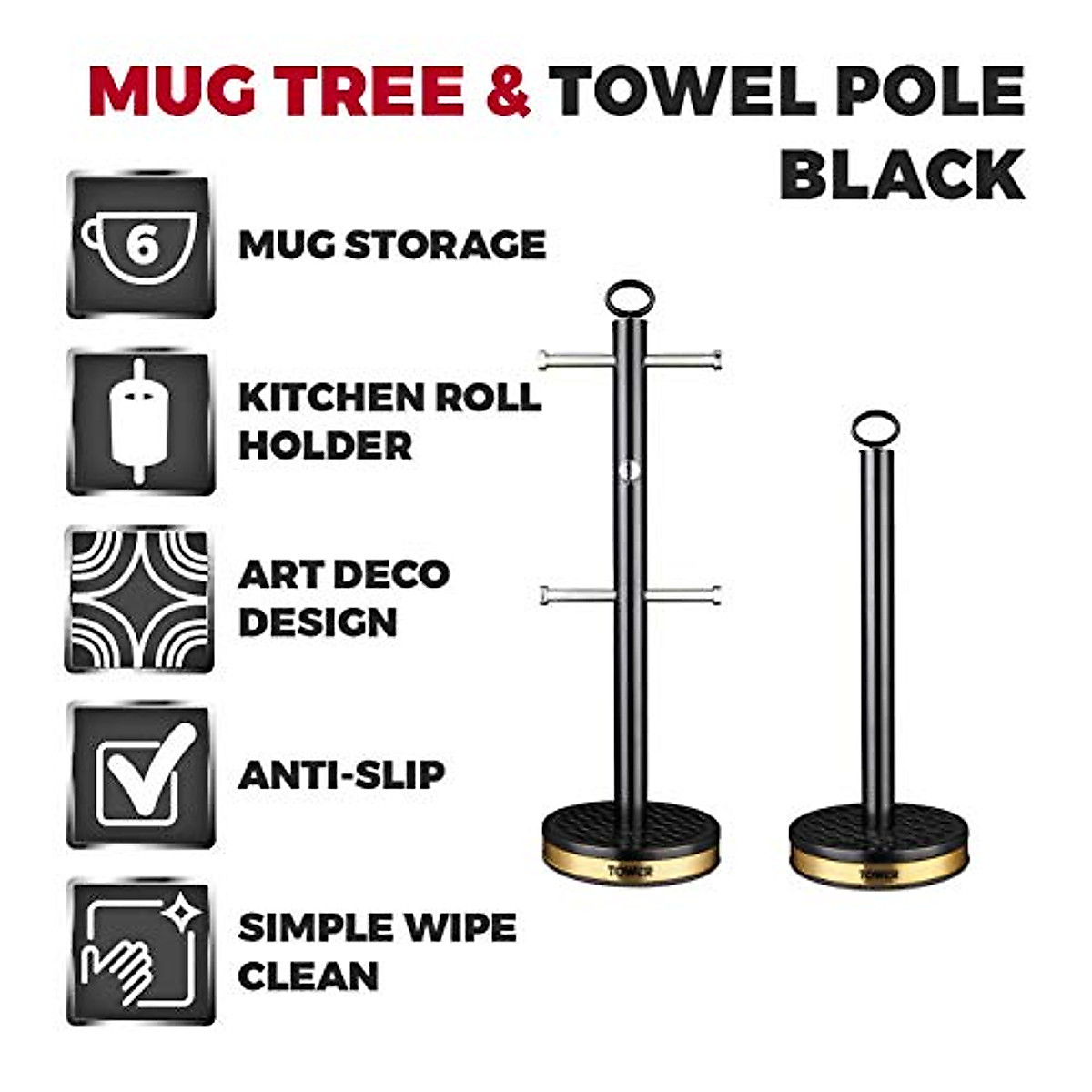 TOWER Mug Tree and Towel Pole, us:one Size, Black