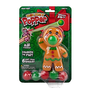Hog Wild Christmas Gingerbread Ball Popper Toy - Holiday Stocking Stuffer Includes 4 Soft Foam Balls - Squeeze to Pop Air Powered Balls Up to 20 Feet - Indoor/Outdoor Play - Gift for Kids, Girls, Boys