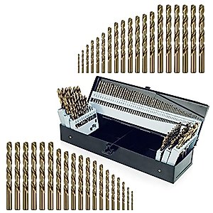 BeHappy Cobalt Drill Bit Set, 115Pcs M35 High Speed Steel Drill Bits, Twist Jobber Metal Drill Bit Set for Hardened Steel, Cast Iron, Plastic, Wood, Indexed Storage Case, 1/16"-1/2", A-Z, 1-60 Amber
