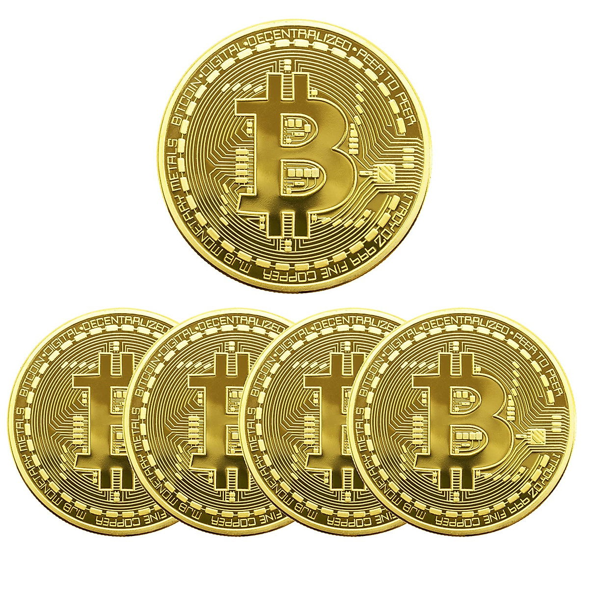 Naturiway 5Pcs Bitcoin Coin, Bitcoin Commemorative Coin 24K Gold Plated, 3mm BTC Cryptocurrency, Collectible Coin with Protective Case, Blockchain Cryptocurrency, Home and Office Decoration