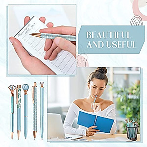9 Pcs Ballpoint Pens Set Metal Crystal Diamond Pen Liquid Sand Glitter Pen for Journaling Black Ink Pretty Cute Pens Fancy Pens Gifts for Women Girls School Wedding Office Desk Supplies (Blue)