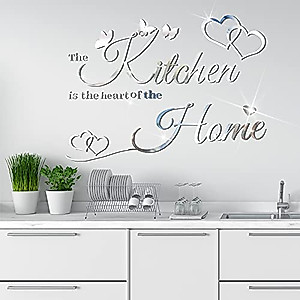 3D Acrylic Mirror Wall Decals Kitchen Butterfly Mirror Stickers Home Letters Decor Heart Quotes Wall Stickers Removable Wall Decals Motivational Wall Decoration for Kitchen Home Dorm (Silver)