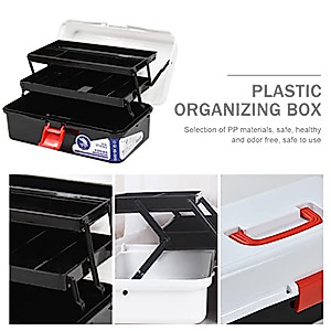 Yardwe 3- Layer Plastic Organizer Box Sewing Box Multipurpose Organizer with Removable Tray Portable Handled Storage Case for Art Craft and Cosmetic Black