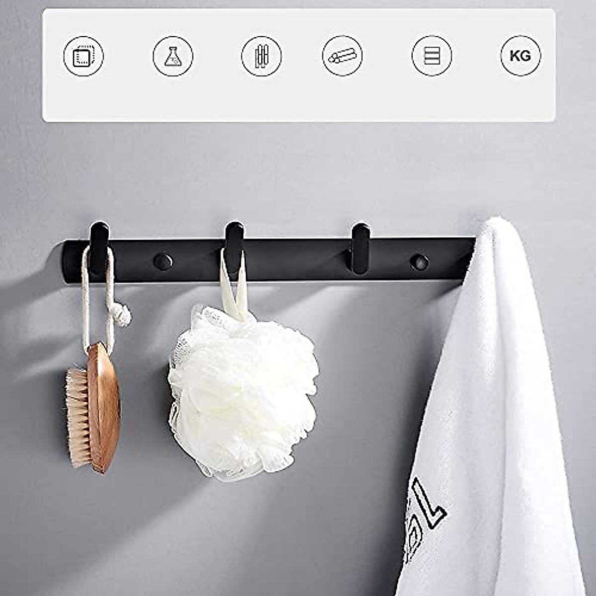 Jamend Clxp Space Aluminum Lightweight but Sturdy, Over The Door Robe Rack with Screws, for Hanging Dog Leash Bags Towel Purse, 12.8-Inch, Matte Black, Wall-Mounted, Metal Coat Hooks.(4-Hook)