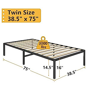 FALOIC Twin Bed Frames with Wide Wood Slats,16 Inch Metal Platform Bed Frame No Box Spring Needed,Easy Assemble/Noise Free…