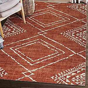 ReaLife Machine Washable Area Rug Runner - Living Room Bedroom Bathroom Kitchen Entryway Office - Padded Low Pile Stain Resistant Premium - Moroccan Diamond Tribal - Jax - Orange 3' x 5'