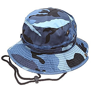 Summer Outdoor Boonie Hunting Fishing Safari Bucket Sun Hat with Adjustable Strap (Blue Sky Camo,LXL)
