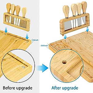 Bamboo Cheese Board and Knife Set - Charcuterie boards Bamboo Wood Cutting Platter and Cheese Serving Tray for Wine, Crackers,Brie, Fruits, Bread and Meat