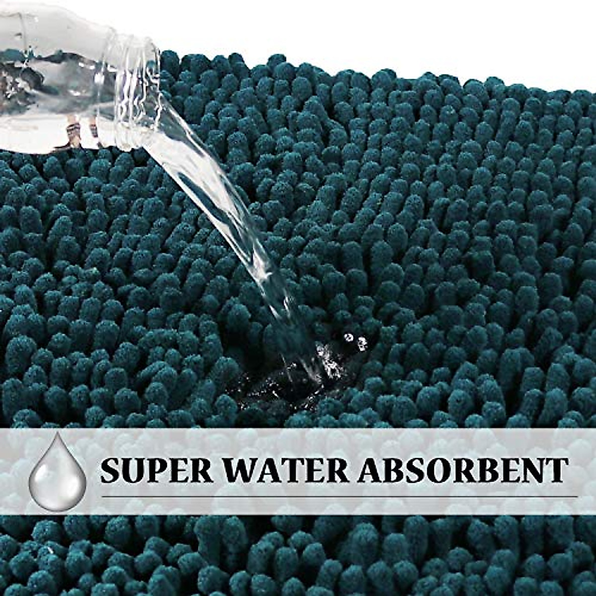 Flamingo P Bath Rug for Bathroom 20x32 Non Slip Bathroom Rug Water Absorbent Washable Rug Mat for Indoor Extrance Feature Extra Thick Bouncy Fluffy Chenille, Dark Teal - 20" x 32"