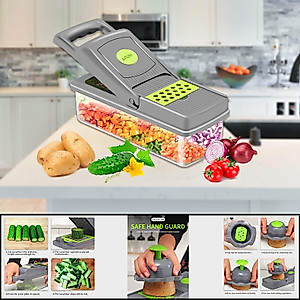 Vegetable Chopper - Pro Food Chopper - Spiralizer Vegetable Slicer-14-in-1 Multifunctional Veggie Slicer Food Cutter，Household Kitchen Gadgets for Vegetable Fruit…