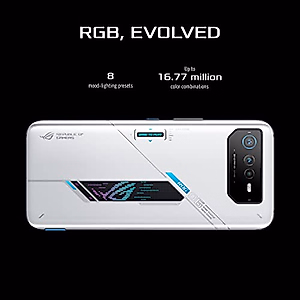 ASUS ROG 6 Cell Phone, 6.78” FHD+ 2448x1080 165Hz, 6000mAh Battery, 50MP/13MP/5MP Triple Camera, 12MP Front, 16GB RAM, 512GB, 5G LTE Unlocked Dual SIM, White, AI2201-16G512G-WH [US Version]