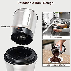 Secura Electric Coffee Grinder and Spice Grinder with 2 Stainless Steel Blades Removable Bowls