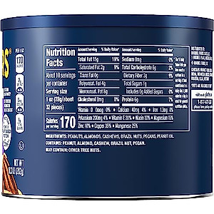 PLANTERS Roasted Unsalted Mixed Nuts, 10.3 oz Canister