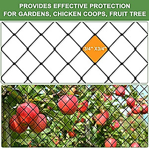 Bird Netting, Garden Netting with 3/4” Mesh Net as Poultry Netting for Chicken Coop, Heavy Duty Nylon Netting for Garden Protection, Fruit Tree Netting for Orchard, Vegetable Against Squirrels, Deer