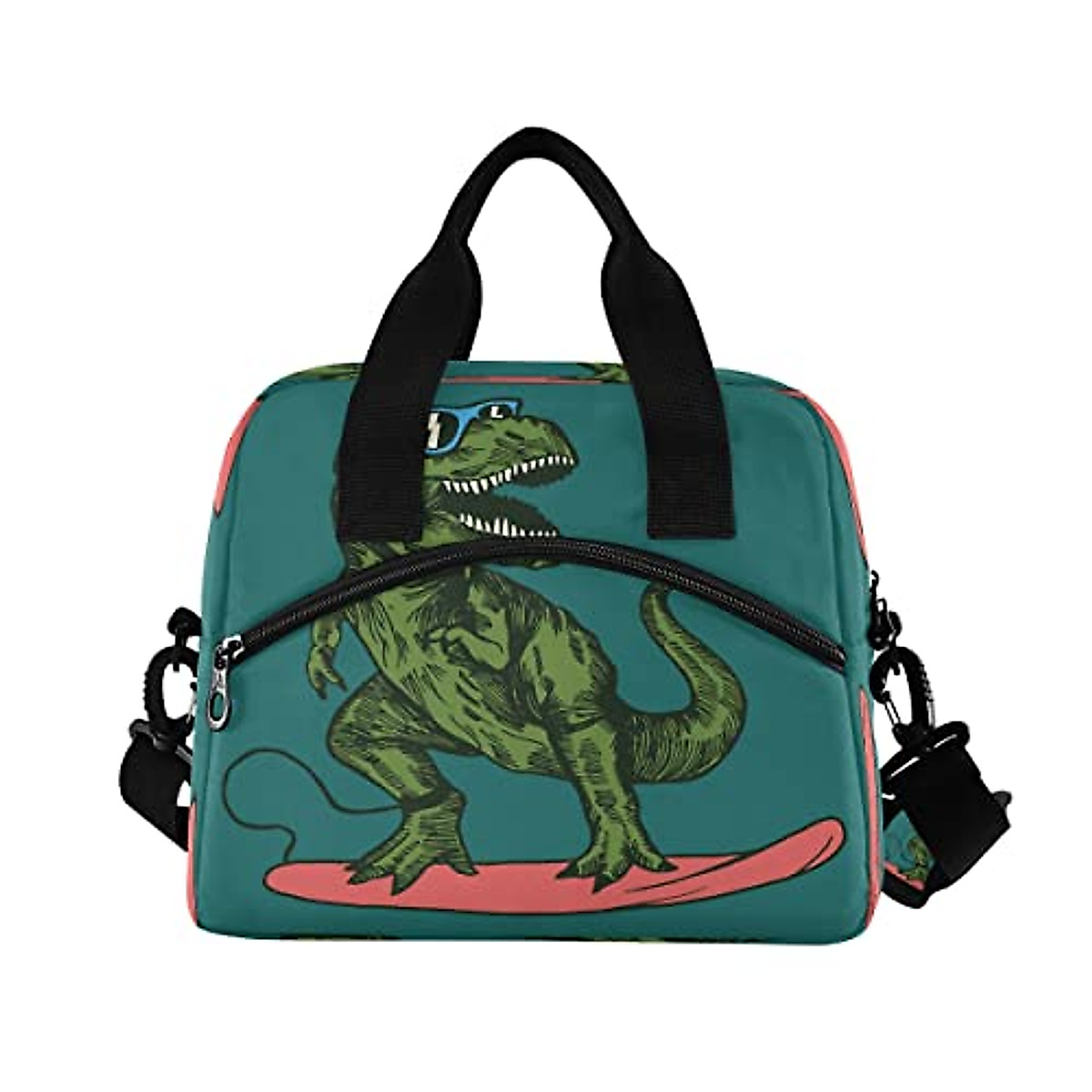 Insulated Cooler Lunch Bag Skateboard Dinosaur Lunch Box for Office Work Picnic Hiking Beach Organizer with Adjustable Shoulder Strap