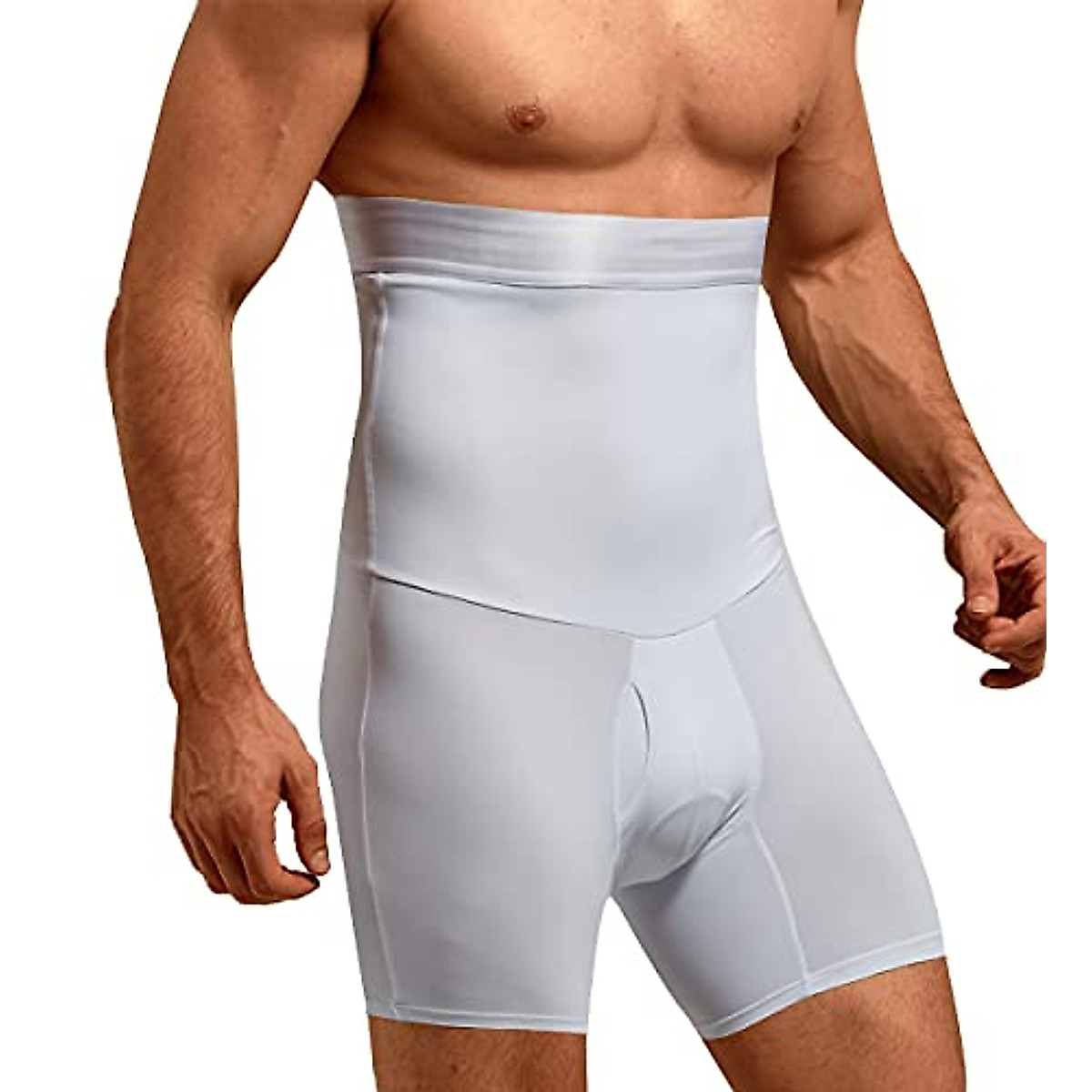 Topeller Men Tummy Control Shorts High Waist Slimming Body Shaper Compression Shapewear Belly Girdle Underwear Boxer Briefs (White, 3X-Large (waist:44-47"))