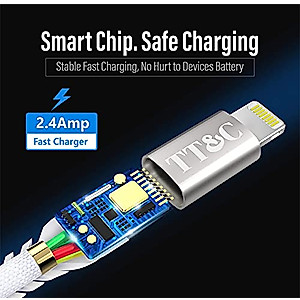 TT&C Short iPhone Lightning Cable 6 inch Charger Sync and Charging Data Cord for iPhone 14/14 Pro/ 14 Pro Max/ 13/13 Pro / 12/11/ Xs/Xs Max/Xr/X/ 8 Plus/iPad - White 4Pack