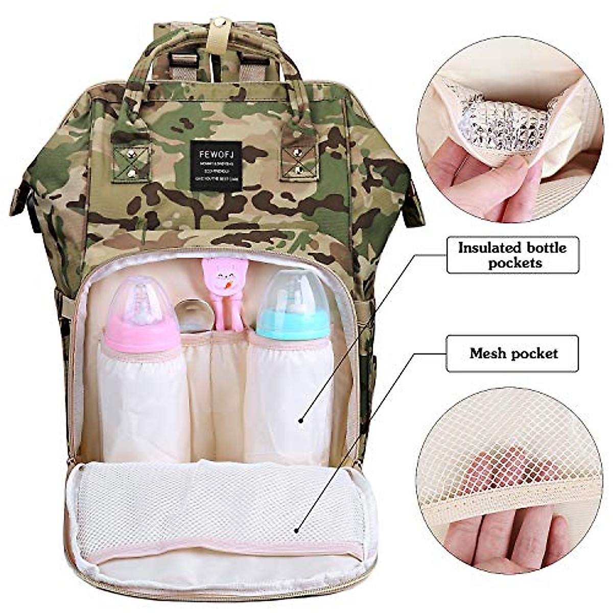 FEWOFJ Camo Baby Boy Diaper Bag Backpack for Dad, Large Tactical Nappy Bags for Mens Travel