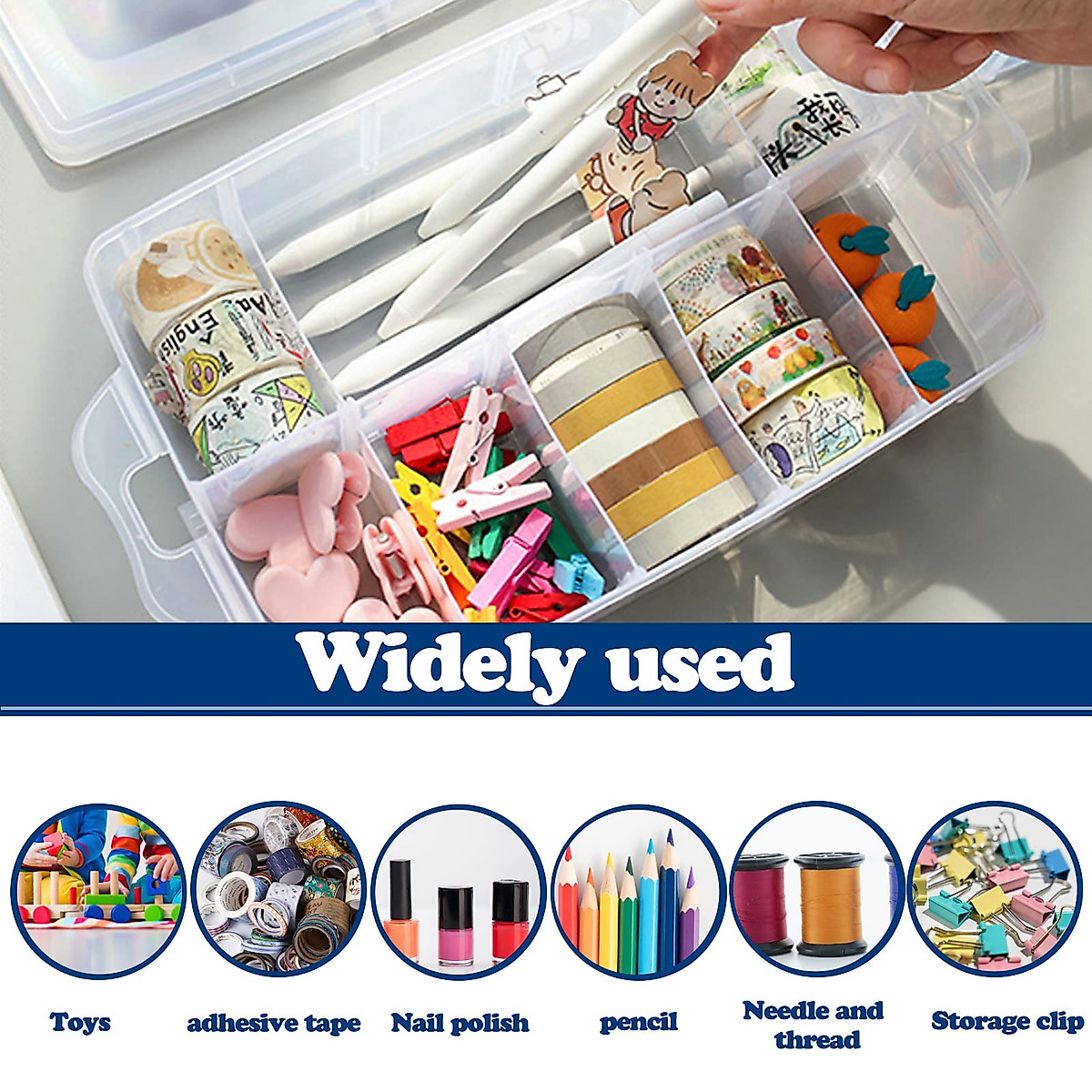 Wensdr 3 Tiers Stackable Crafts Storage Container with 30 Grids Adjustable Compartments Jewelry Crafts Bead Organizer Box Sewing Box