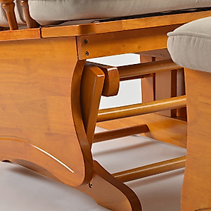 Wlvos Anti-Pinching Glider Chair for Nursery, Wood Glider Rocker with Ottoman Set, Nursery Rocking Chair for Living Rooms, Bedrooms (Antique Brown)